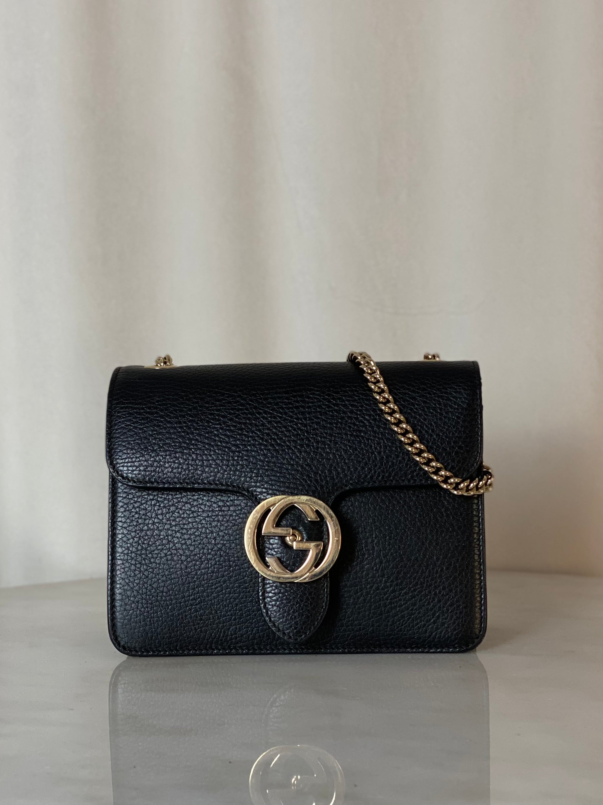 Gucci Black GG Interlocking Small Bag W/ Chain